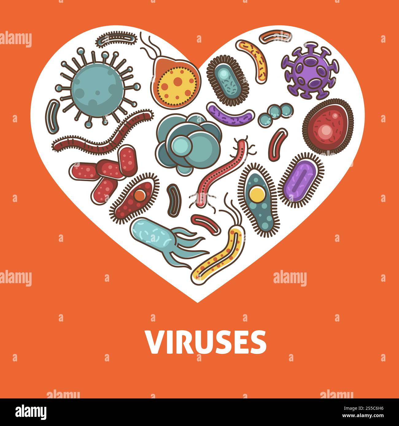Viruses heart poster for viral and medical bacteriology science or ...