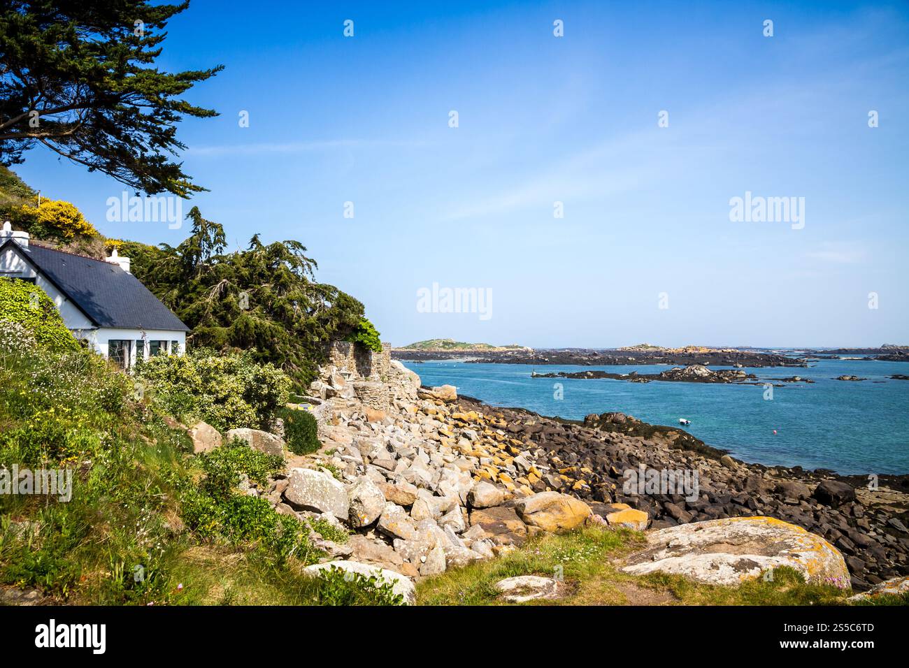 Chausey island landscape and coast in Brittany, France. Chausey island ...