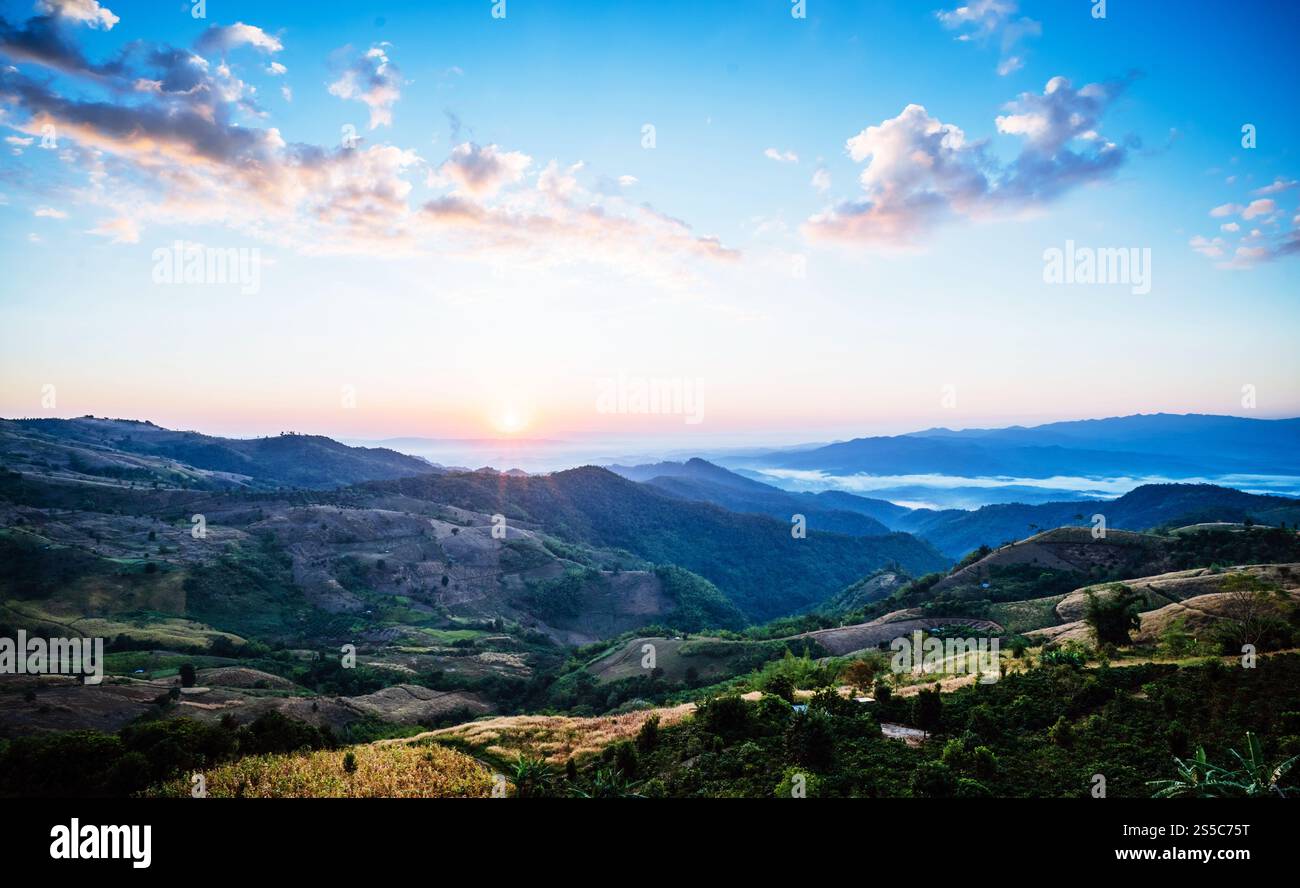Blue sky with mountains view of nature cliff mountain landscape Stock ...