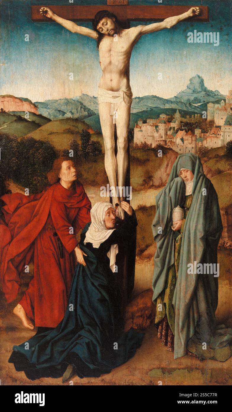 Crucifixion with the Virgin, Saint John, and the Magdalene. Gerard David. c. 1485 Stock Photo ...