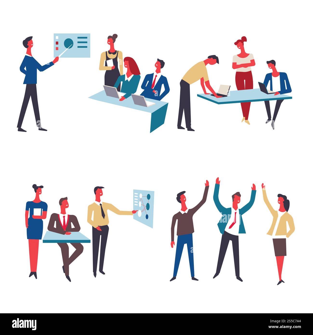 Office team at work people icons. Vector managers on business project or brainstorming and ...
