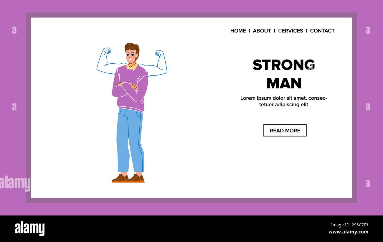 Strong Man With Imagination Hands Muscles Vector. Strong Man Dreaming ...