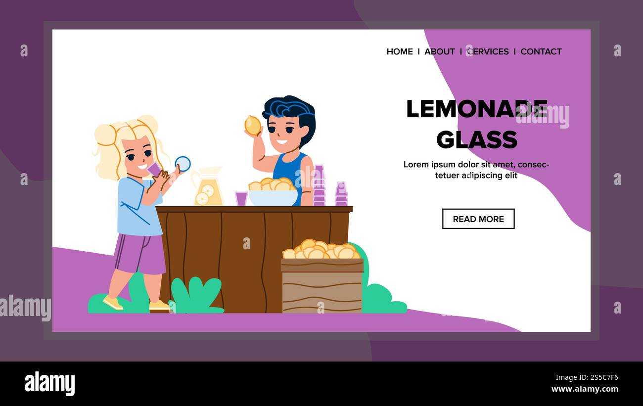 Lemonade Glass Selling Boy To Girl Client Vector. Schoolboy Giving ...