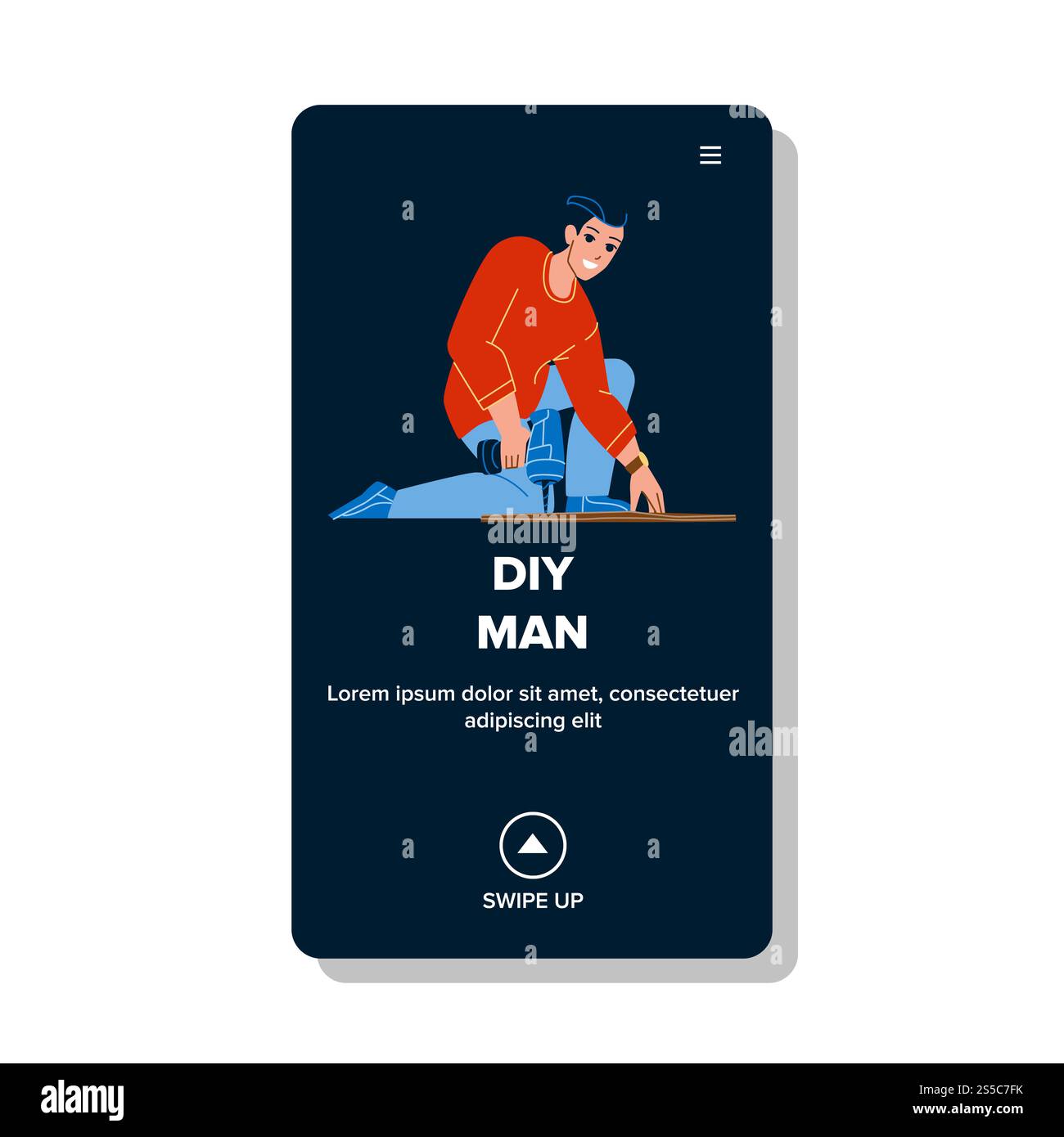 Diy Man Doing Renovation Work With Tool Vector. Diy Man Making Renovate ...