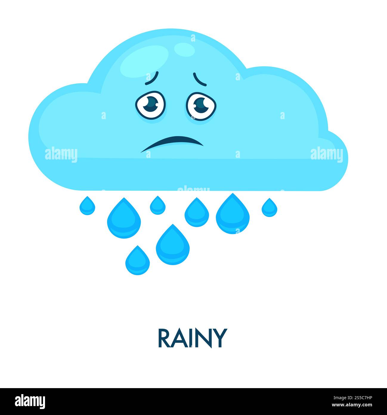 Rainy blue cloud with heavy water drops and disappointed sad face ...