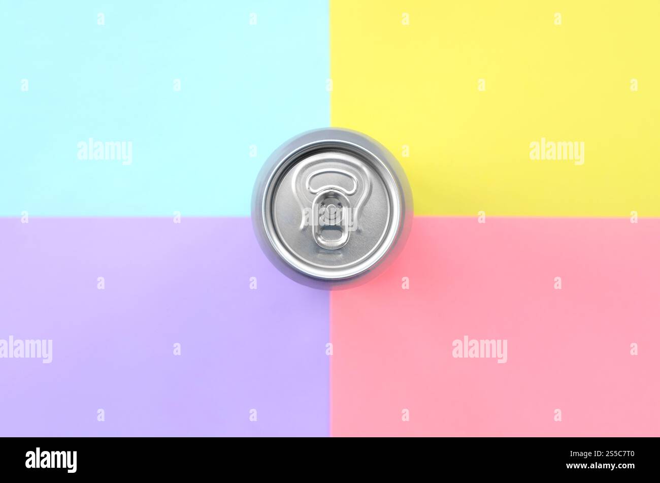 Tin aluminum silver beer can on a pastel background. Minimal flat lay ...