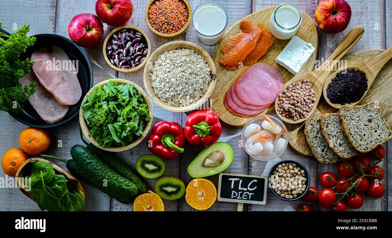 Foods representing TLC diet. Therapeutic Lifestyle Changes Stock Photo ...