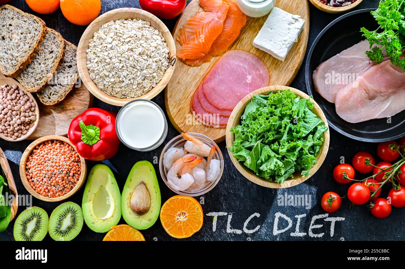 Foods representing TLC diet. Therapeutic Lifestyle Changes Stock Photo ...