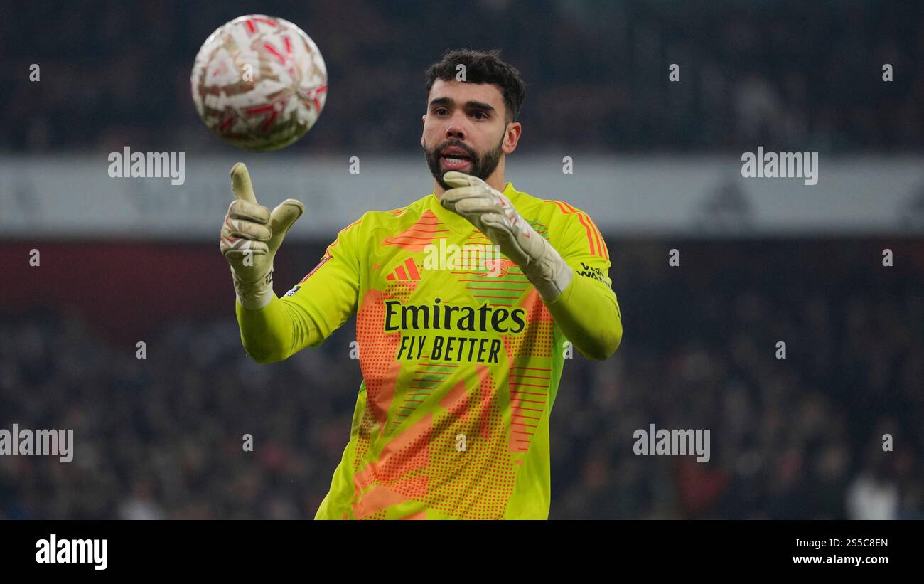 Arsenal's goalkeeper David Raya controls the ball during the English FA ...