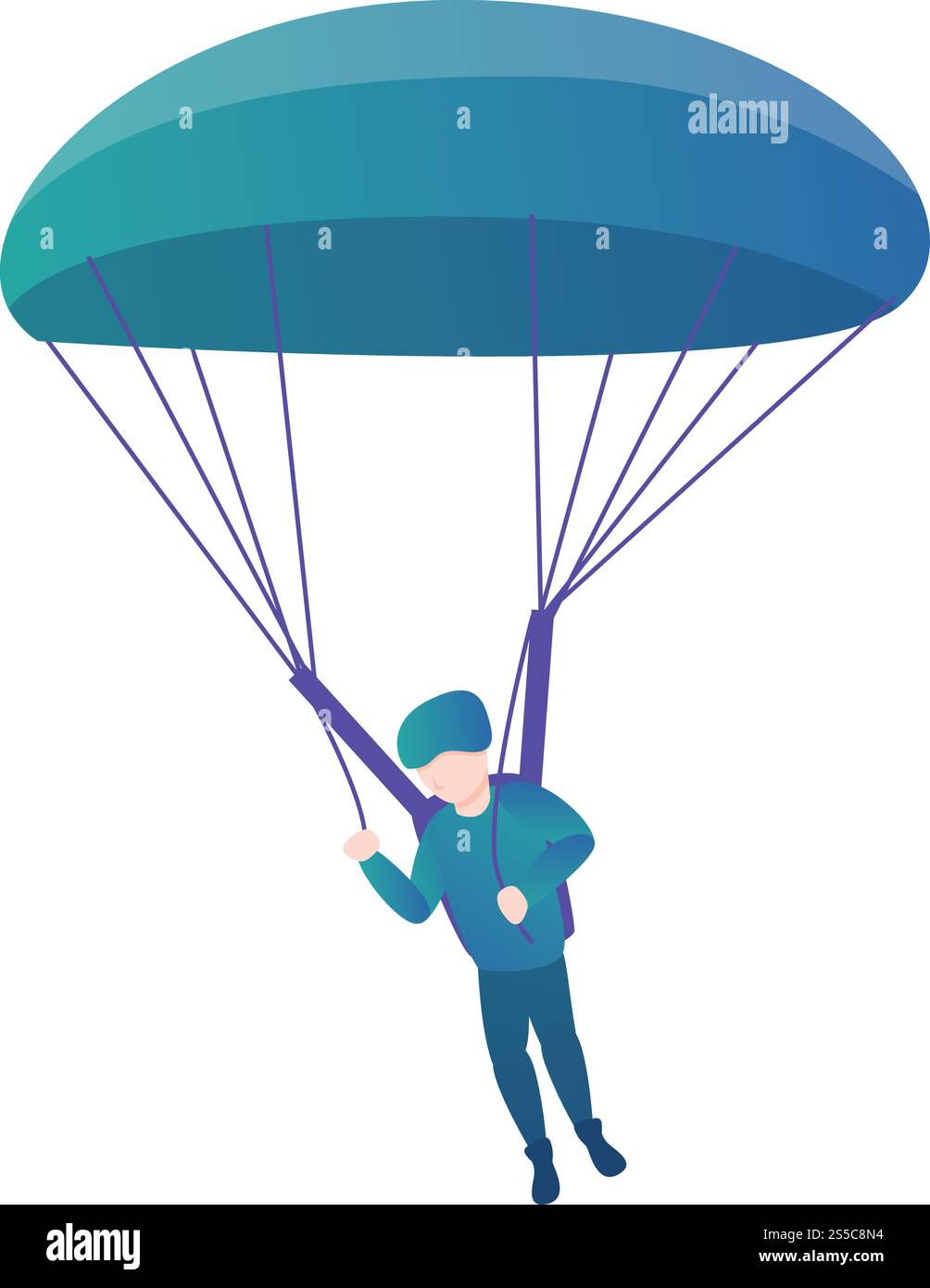 Skydiver with round parachute icon. Cartoon of skydiver with round ...