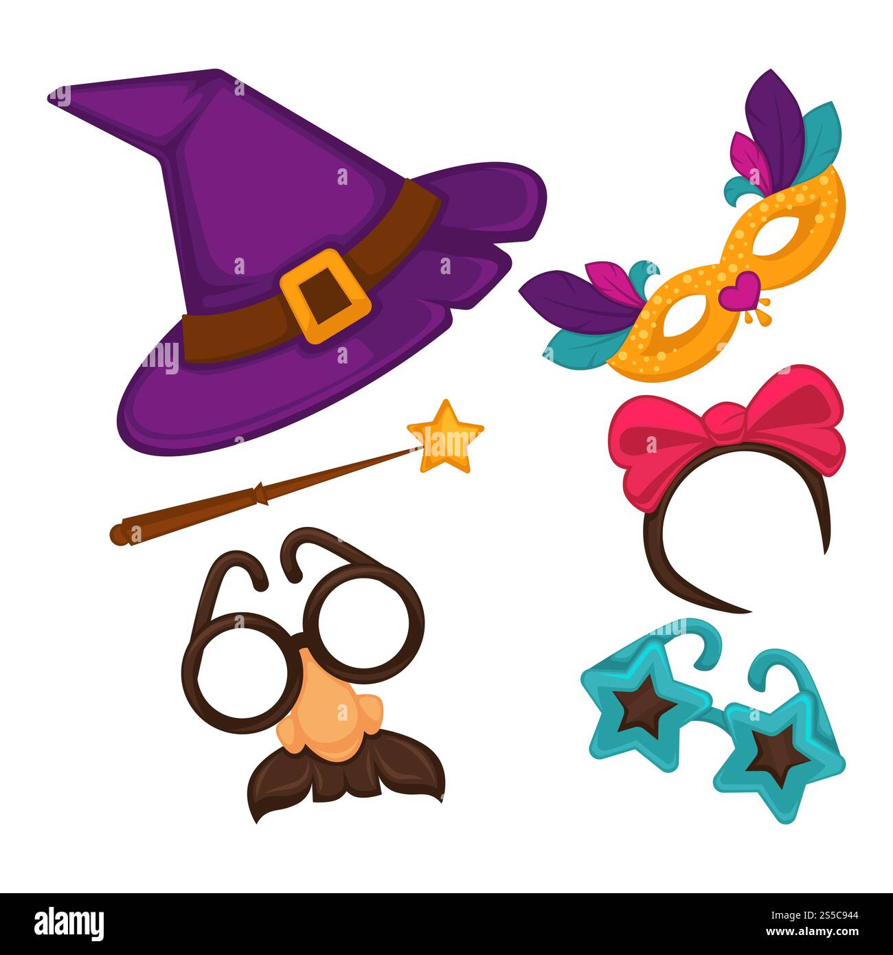 Carnival decorations hats and masks set. Entertainment element and ...