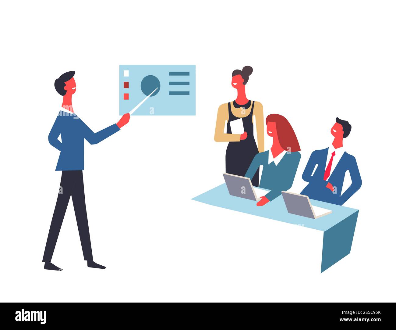 Employee shows business presentation with graphics. Work meeting where ...