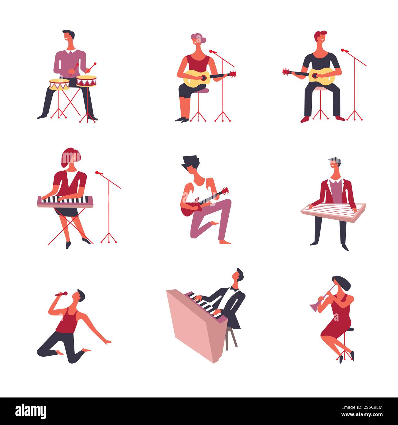 People playing musical instruments. Vector faceless icons of man and ...