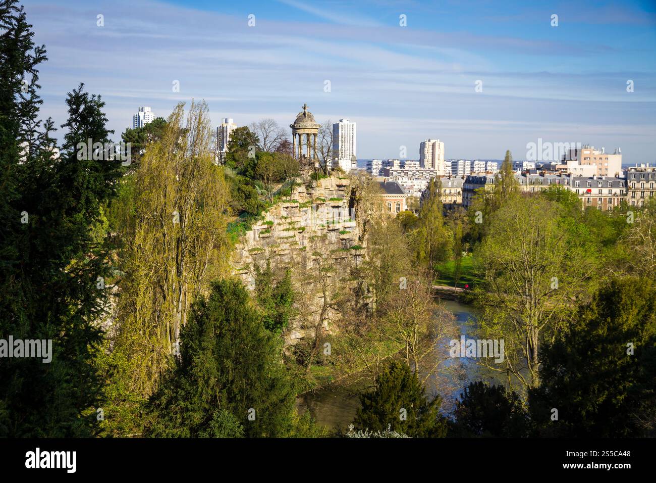 Buttes Chaumont park landscape in summer, Paris, France. Buttes ...