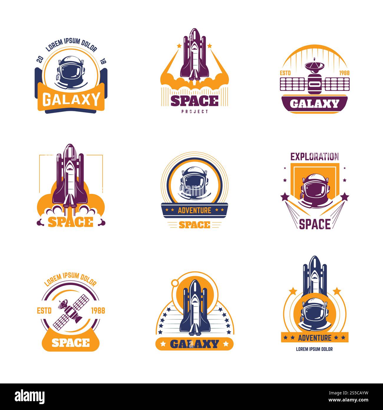 Space project and galaxy exploration vector logo templates of astronaut ...