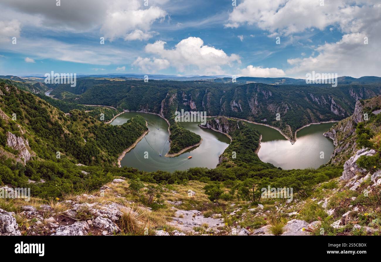 Beautiful summer top view of the Uvac River canyon meanders, Serbia ...