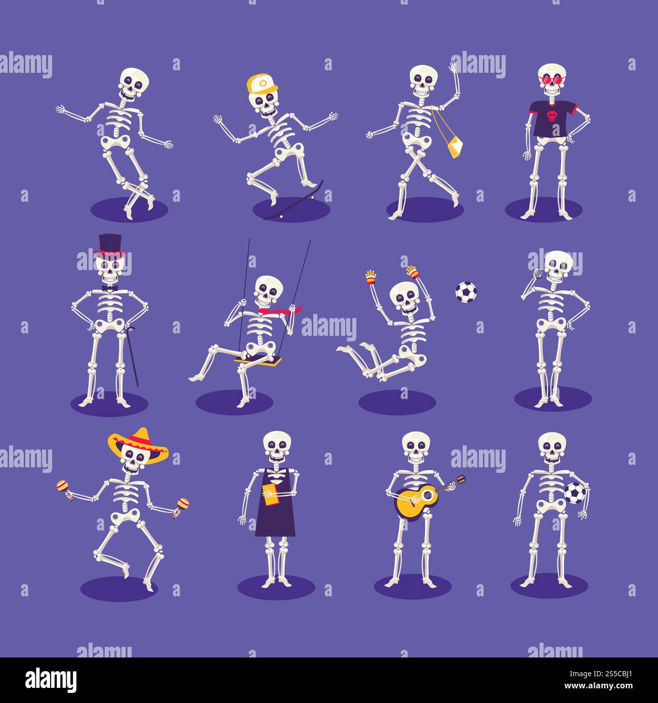 Cartoon skeletons characters. Vector Dia de los Muertos Mexican holiday ...