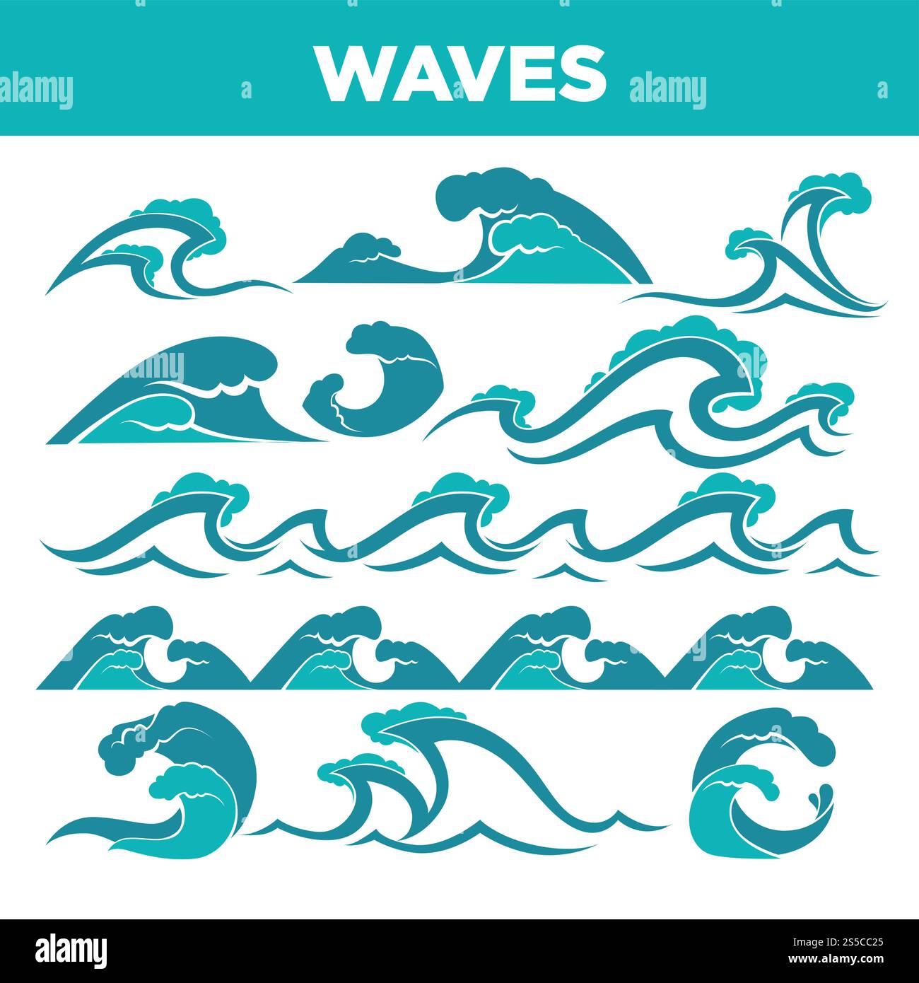 Waves of seas and oceans during storm or tsunami set. Natural elements ...