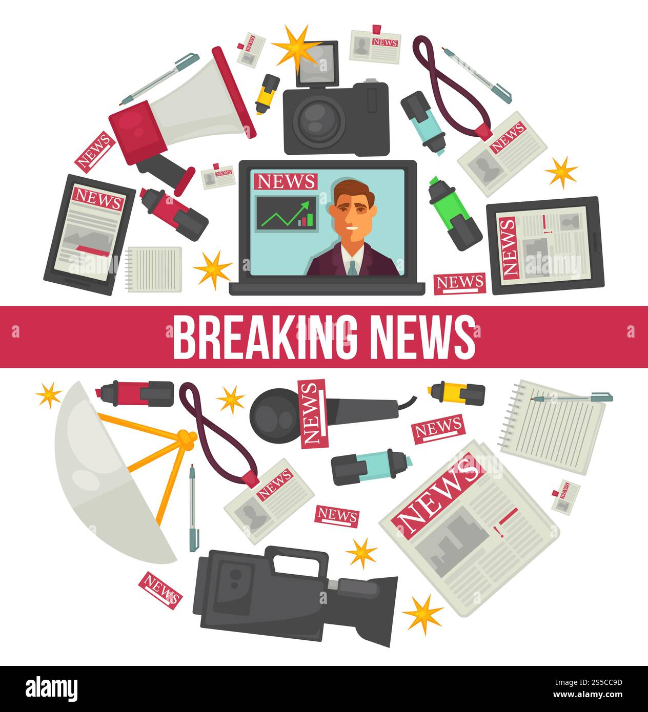 Breaking news poster of TV anchorman broadcast reporter or journalist ...