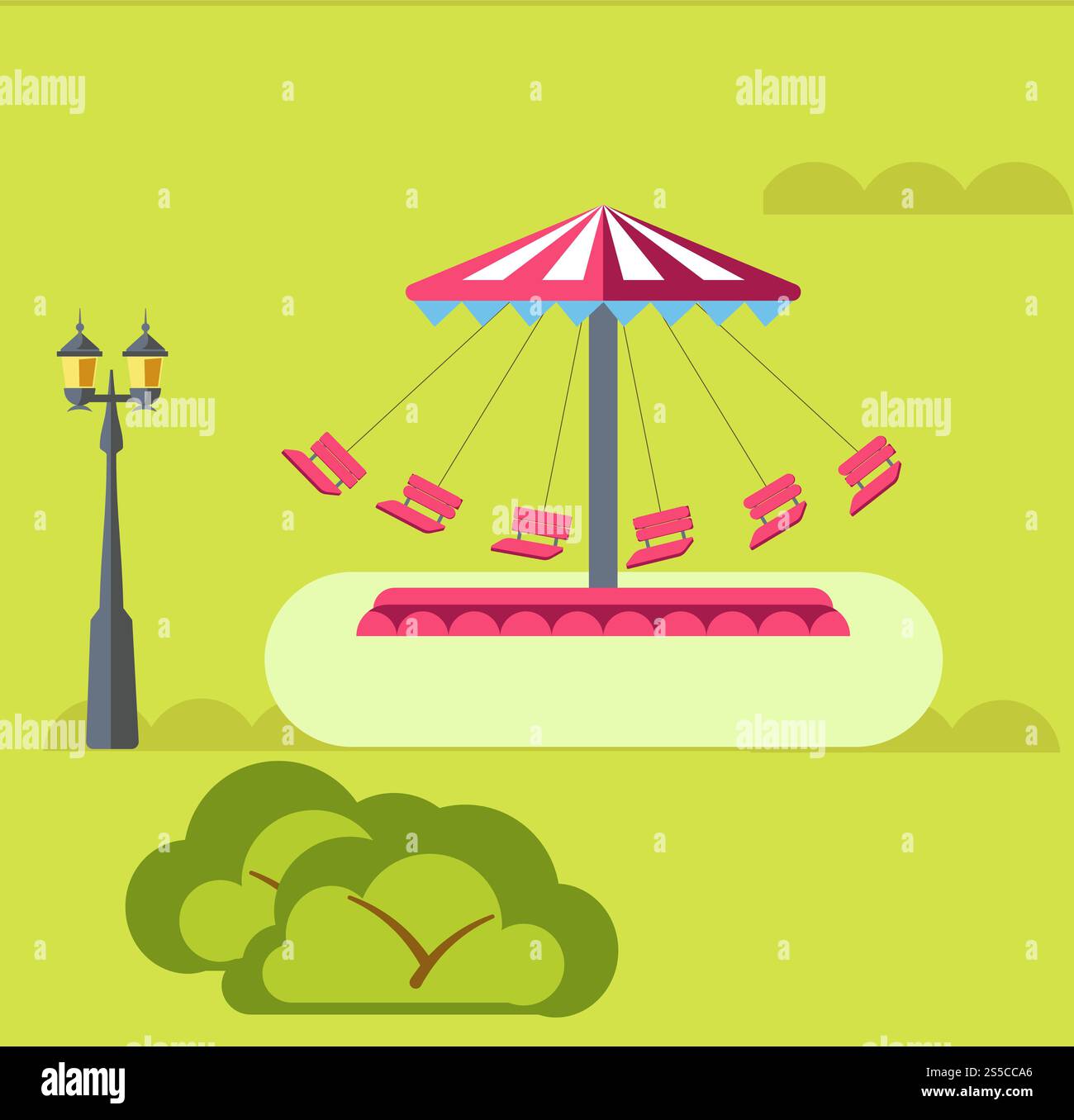 Amusement park rides. Vector flat design of merry-go-round carousel in ...