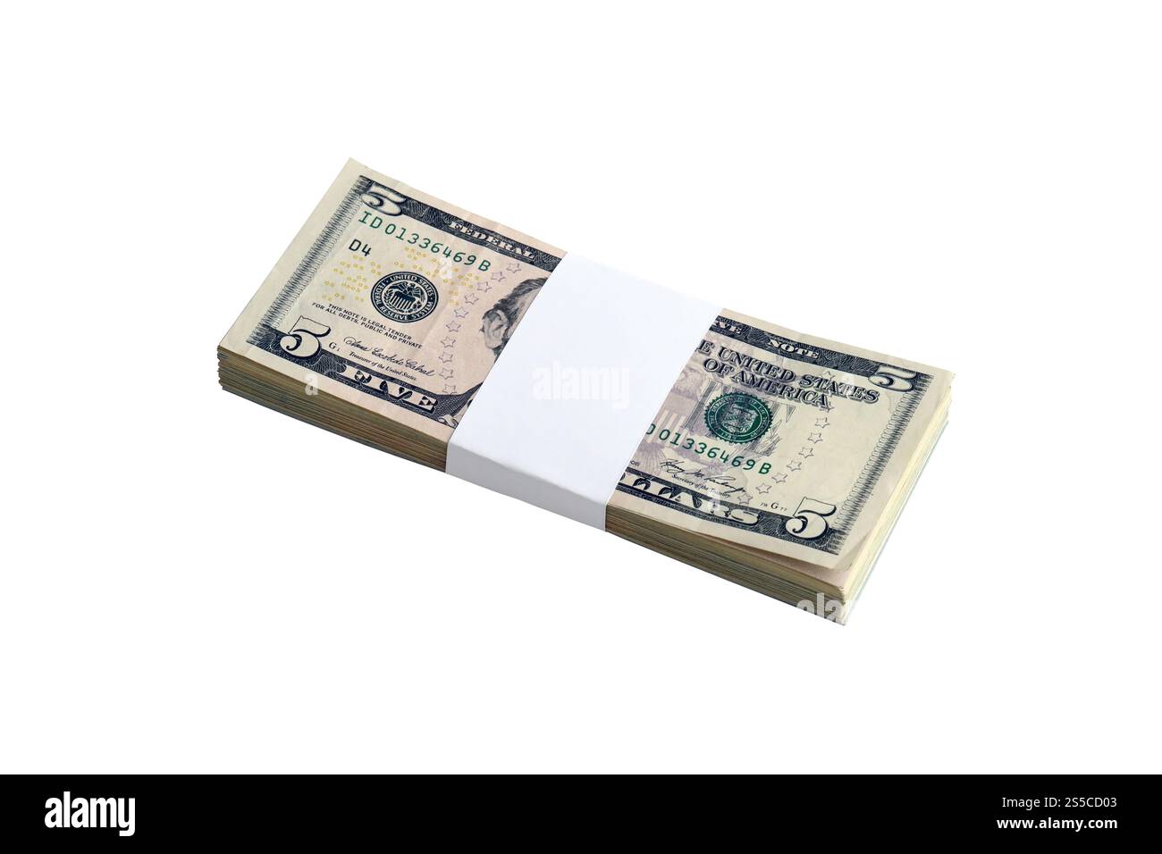 Bundle of US dollar bills isolated on white. Pack of american money ...