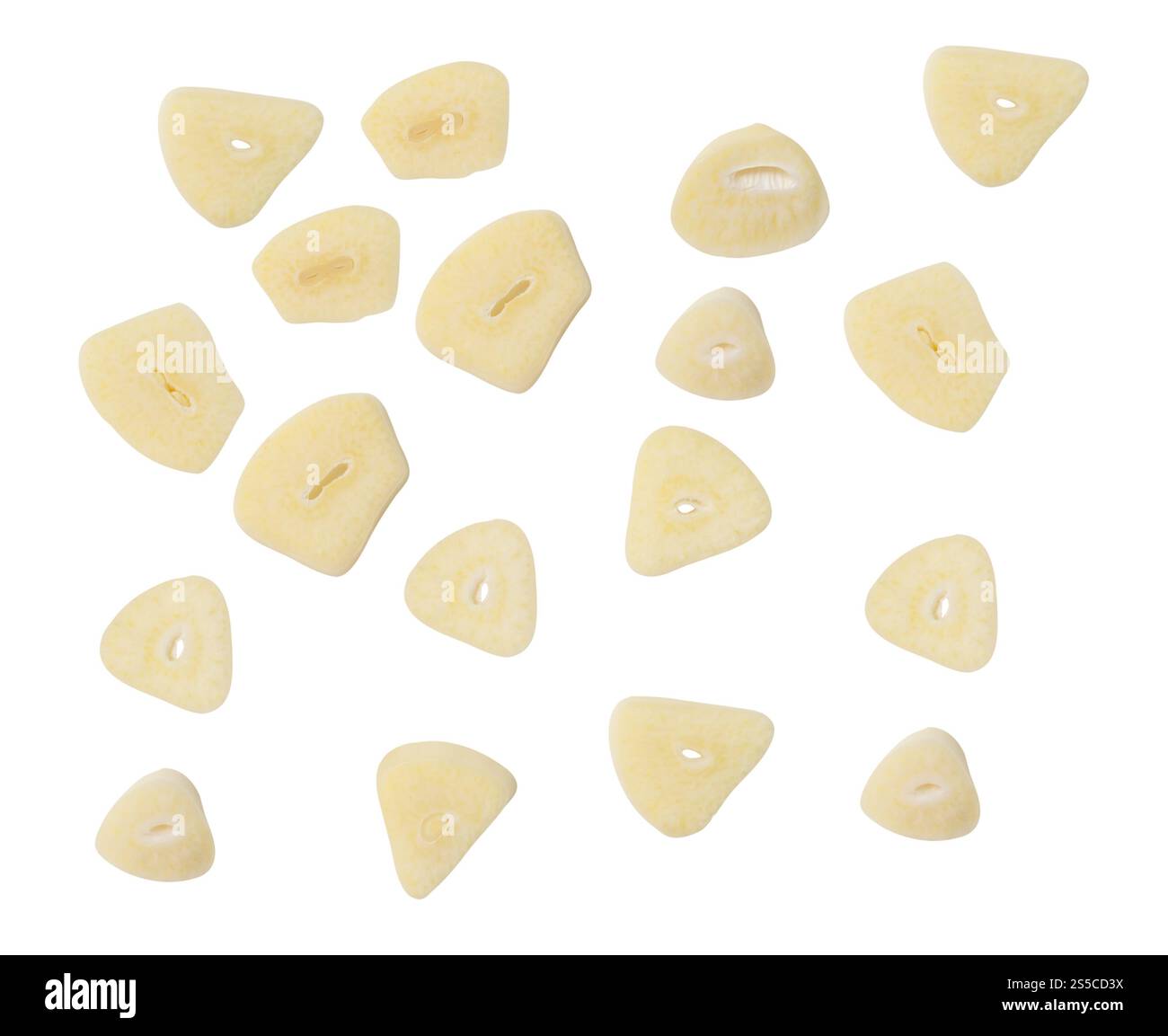 Top view set of white garlic slices is isolated on white background ...