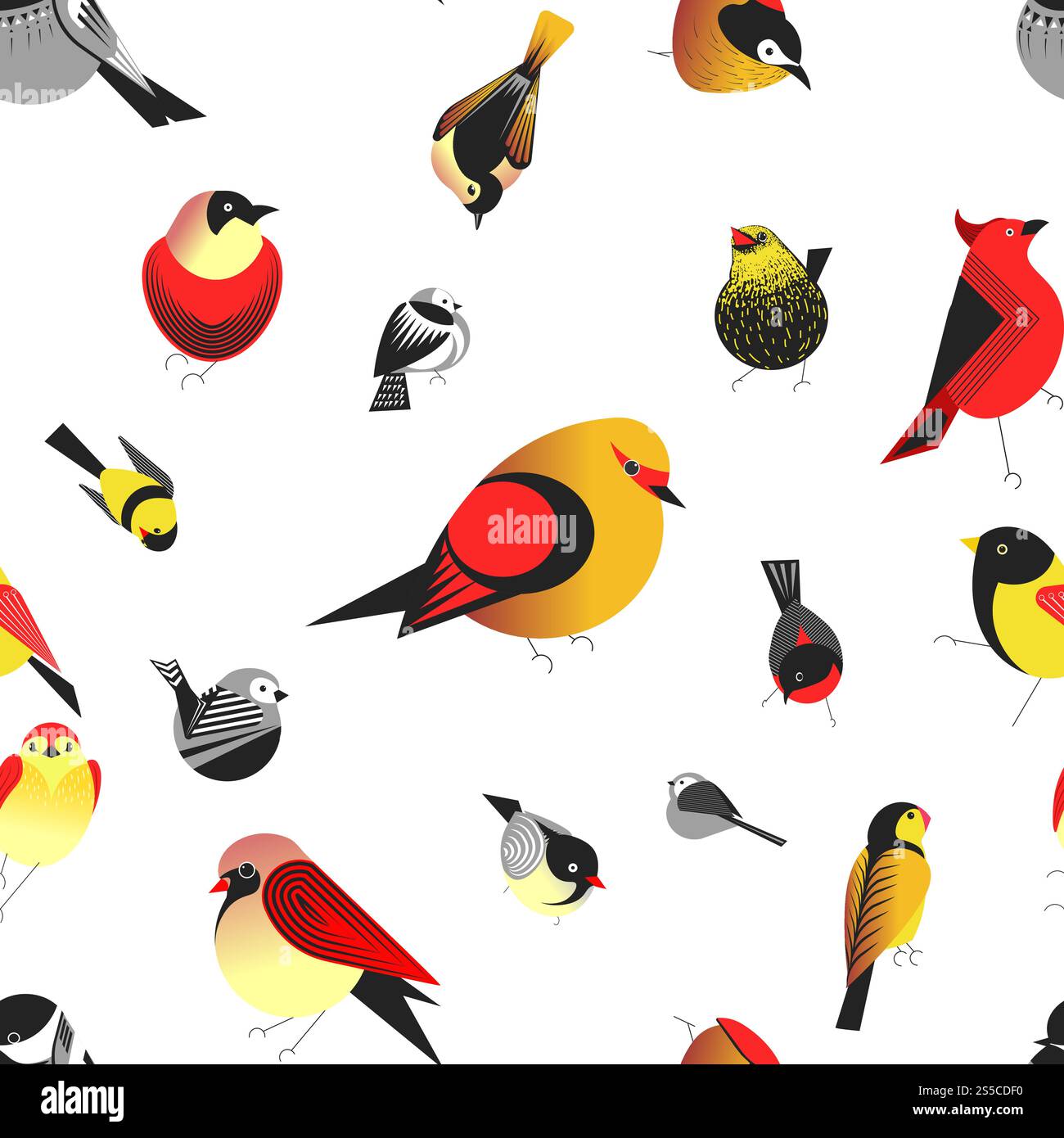 Bird different types of animals bullfinch seamless pattern vector ...