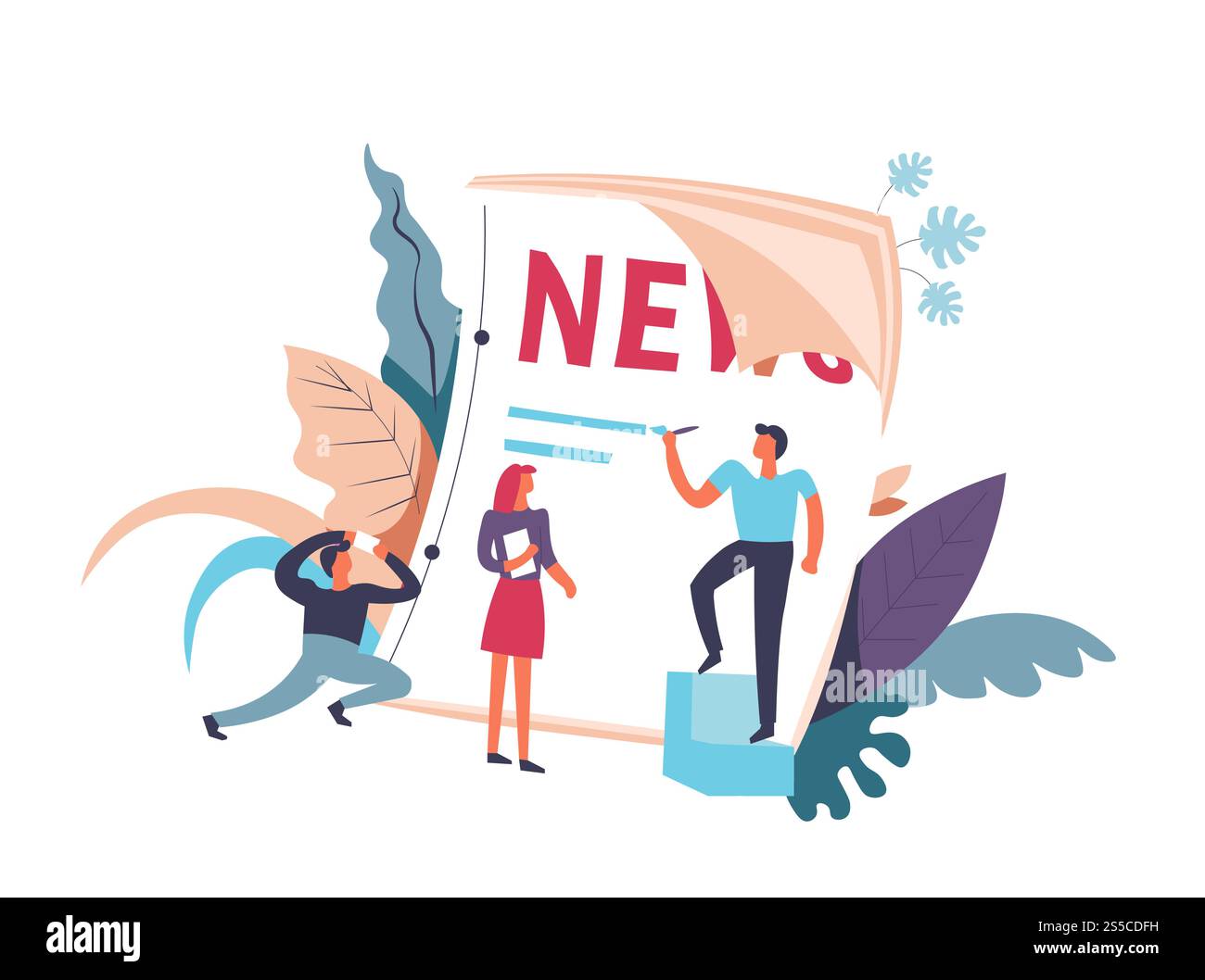 News newspaper and editors writer working people vector. Journalism ...