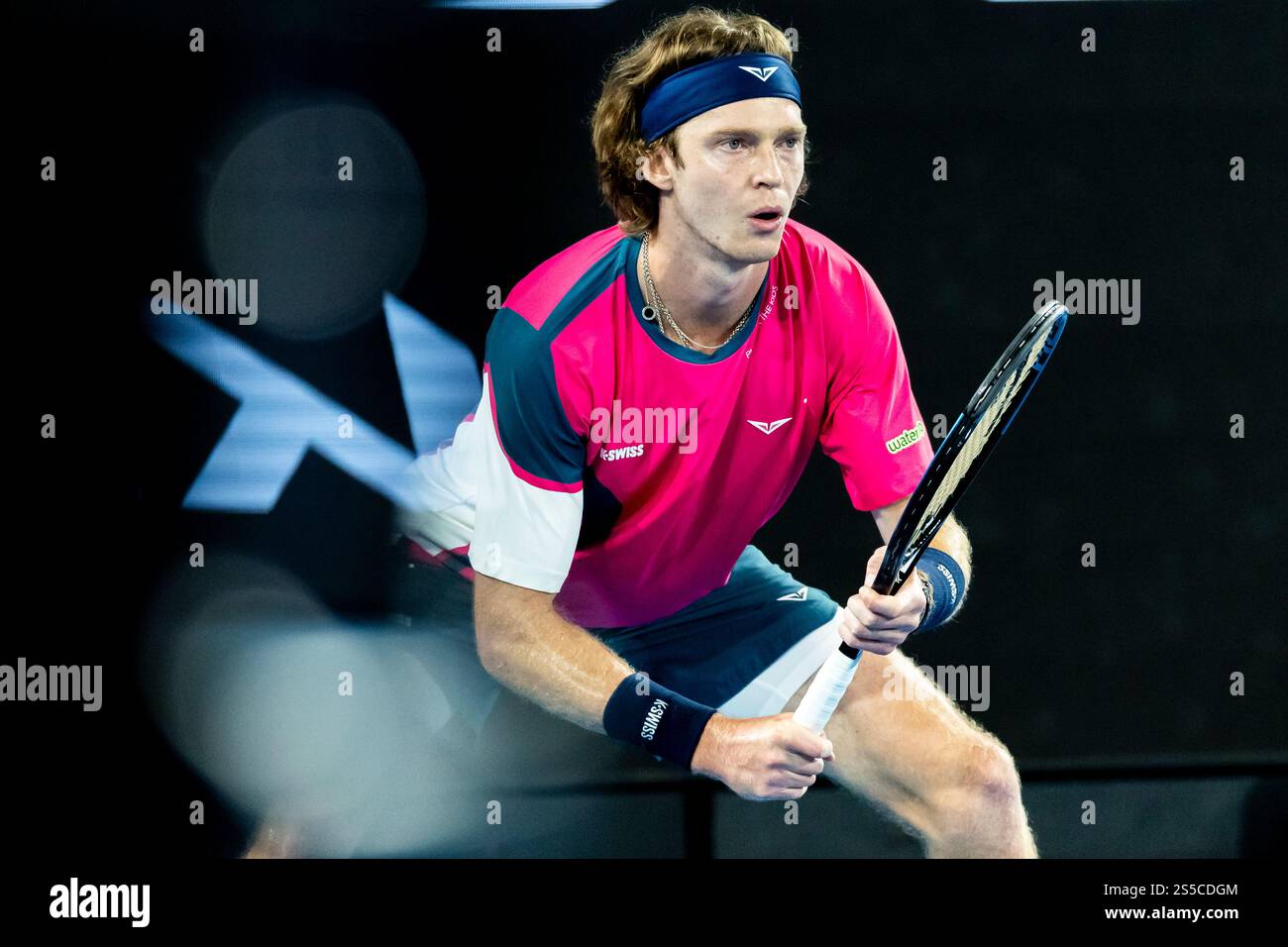 MELBOURNE, VIC - JANUARY 14: Andrey Rublev of Russia in action during ...