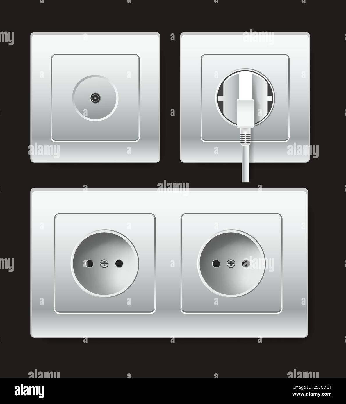 Sockets types or electric outlets for plug. Socket and cable input with ...
