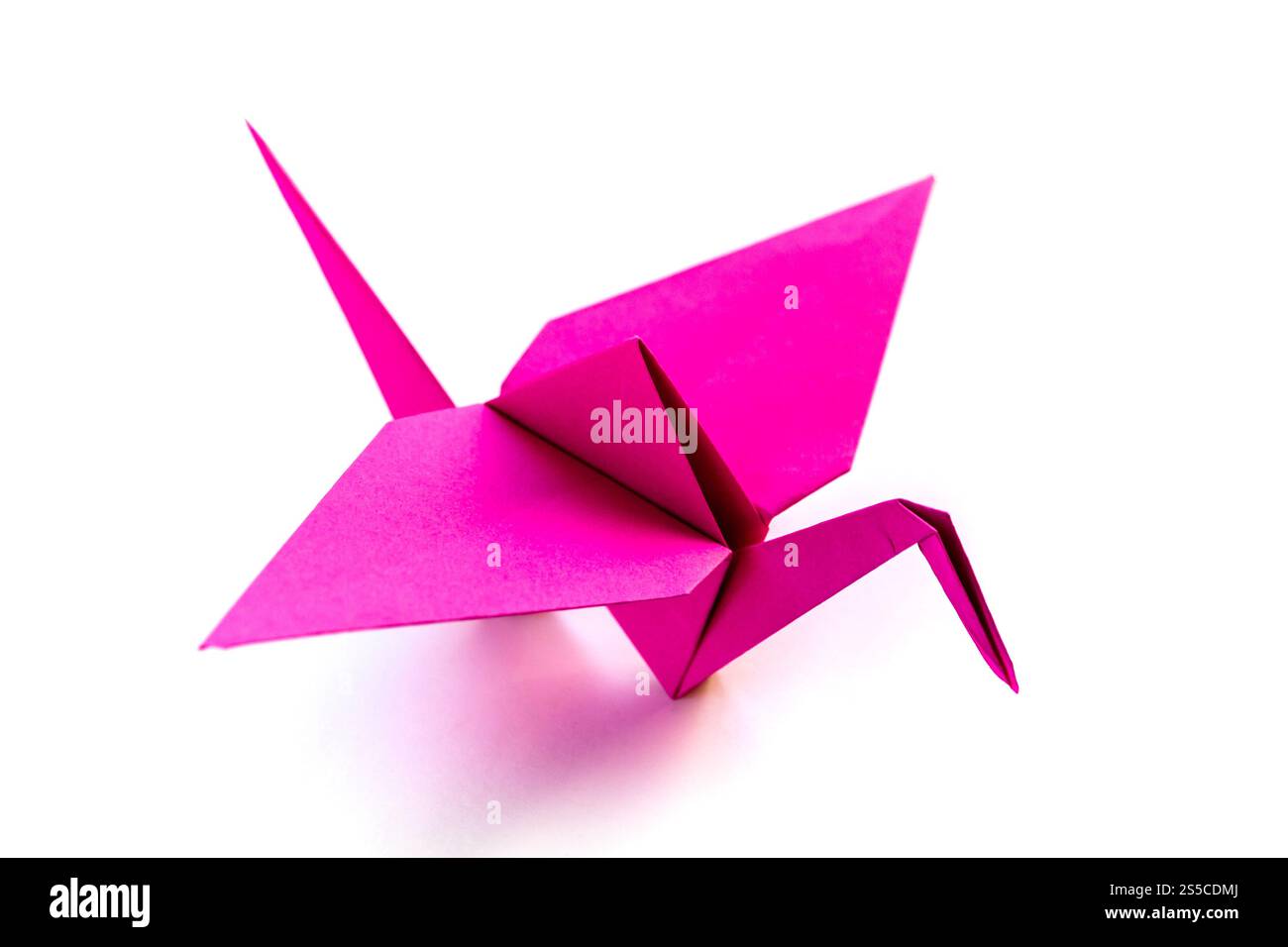Pink paper crane origami isolated on a blank white background. Pink ...