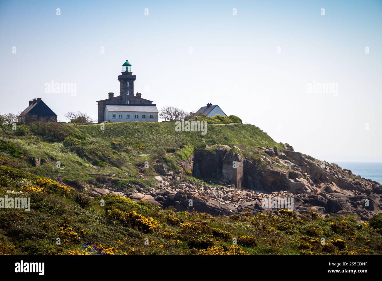 Chausey island coast and lighthouse in Brittany, France. Chausey island ...