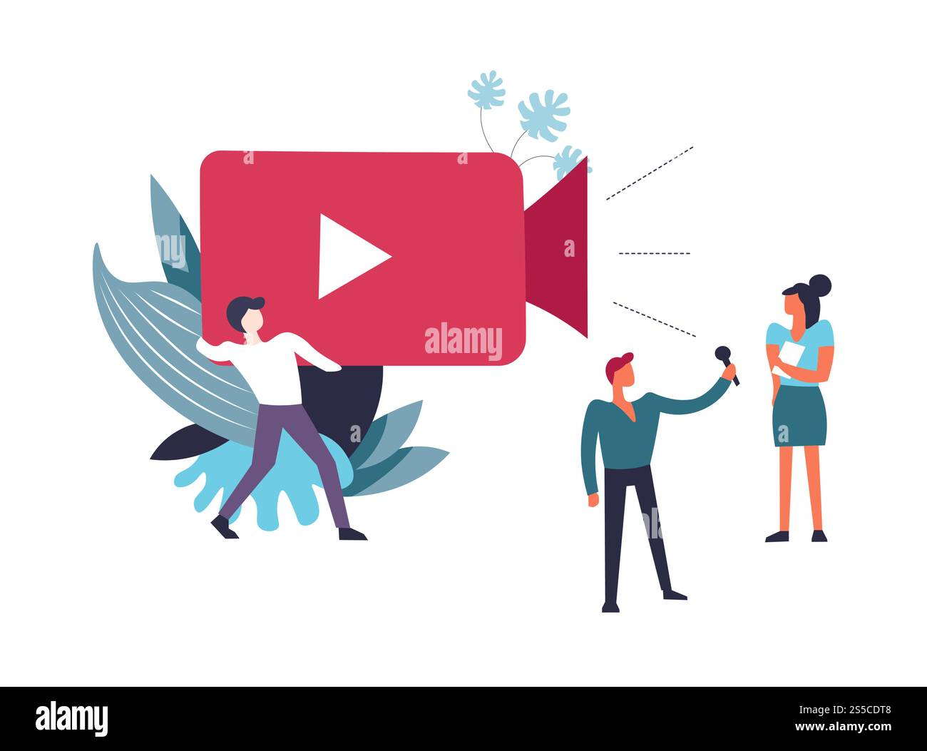 Journalist job and cameramen work working people vector. Male with ...
