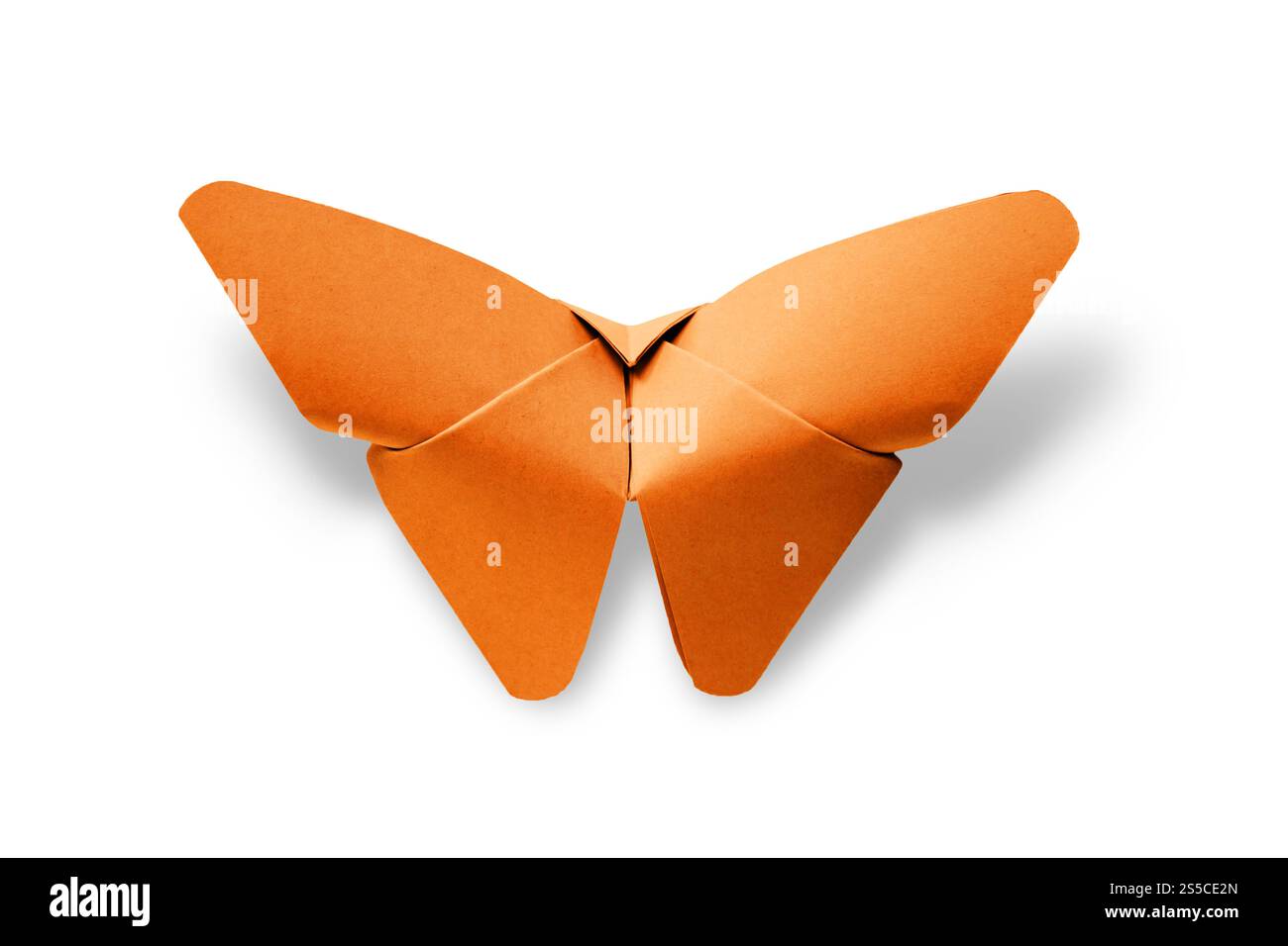 Orange paper butterfly origami isolated on a blank white background ...