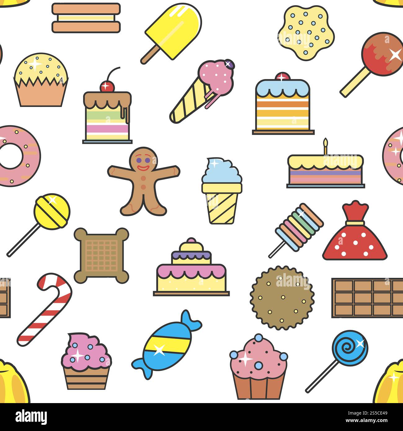 Cold ice cream dessert in crunchy waffle seamless pattern vector ...