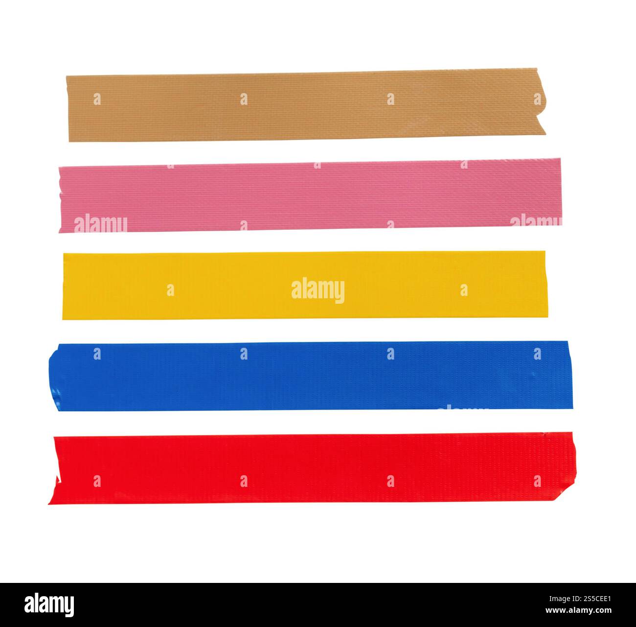 Top view set of multicolor adhesive vinyl or cloth tape in stripes is ...