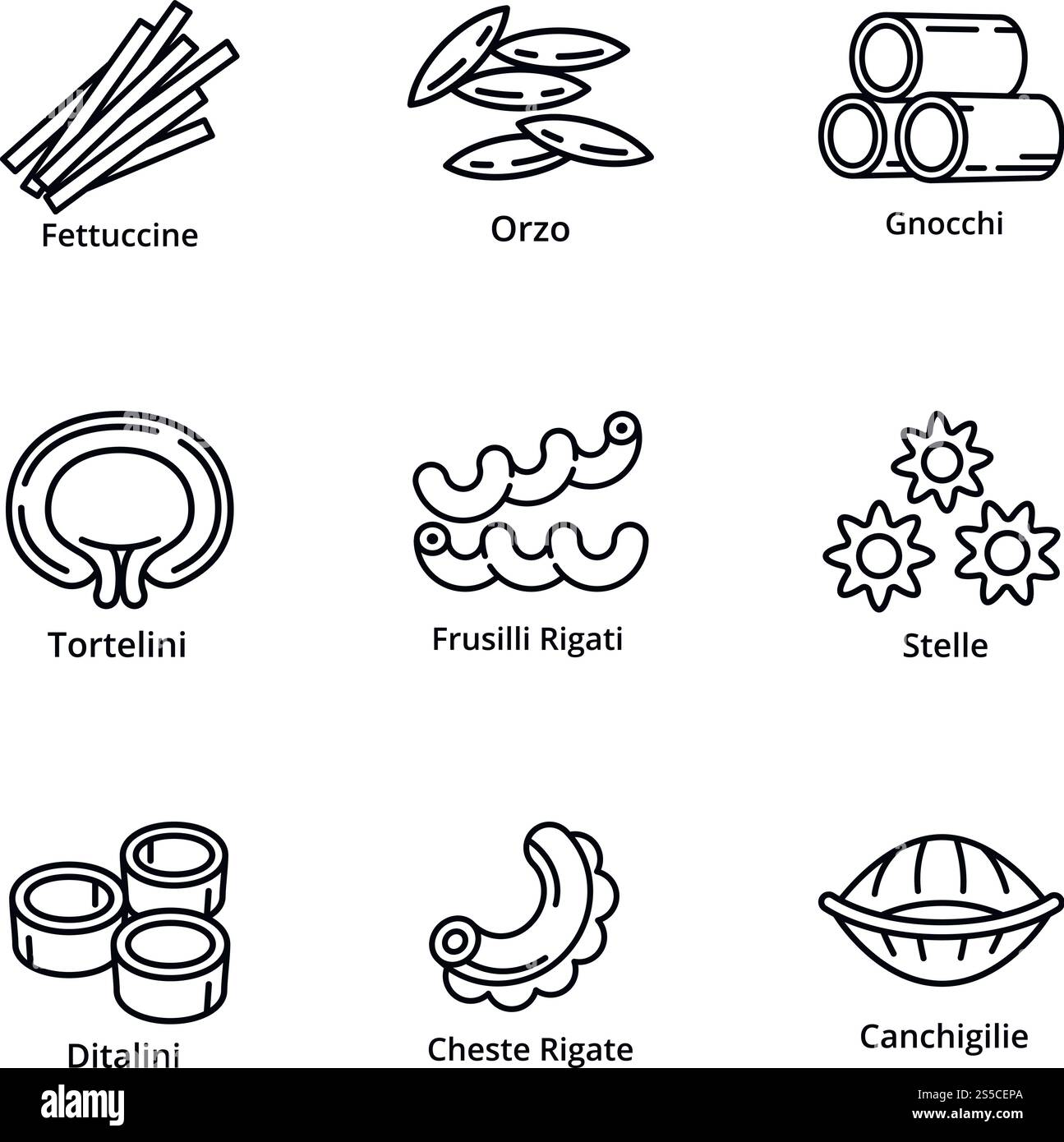 Pasta icon set. Outline set of 9 pasta vector icons for web design ...