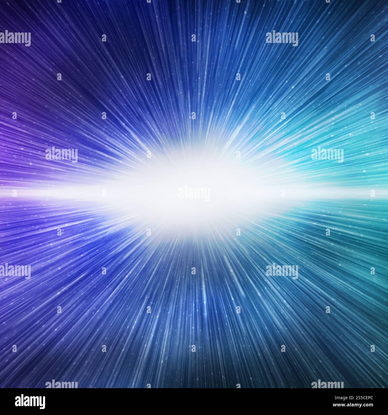 Big bang effect on bright blue galaxy sky, square background. 3d ...