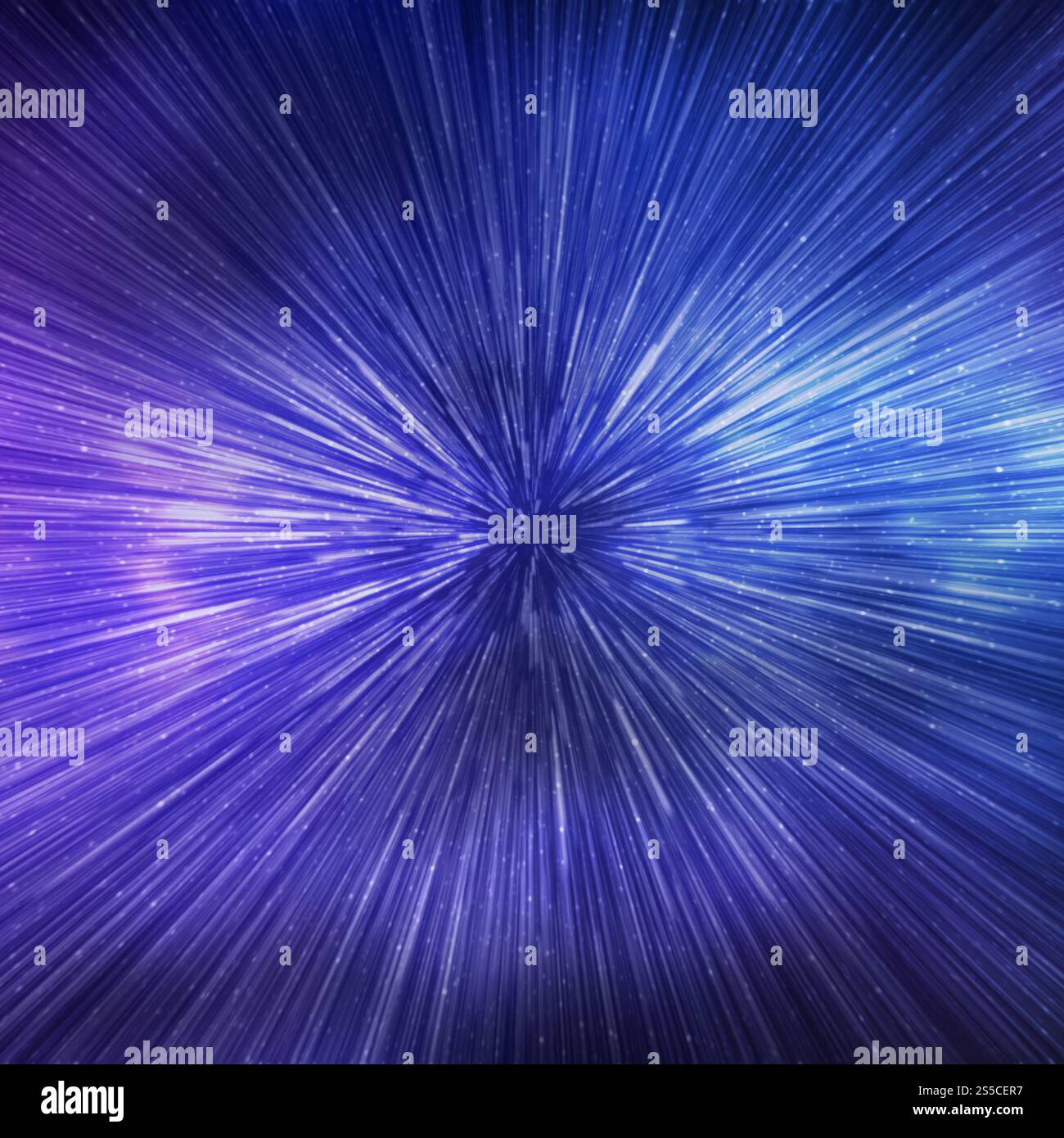 Hyperspace speed effect in night starry sky. Bright blue galaxy, square ...