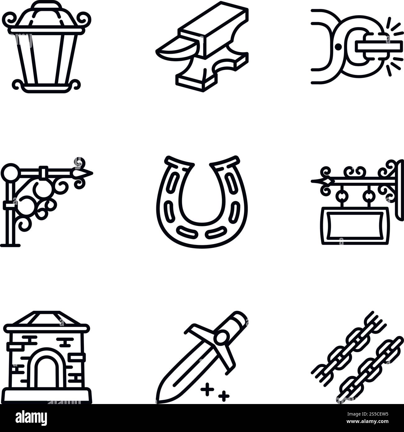 Blacksmith icon set. Outline set of 9 blacksmith vector icons for web ... Blacksmith icon set. Outline set of 9 blacksmith vector icons for web ...