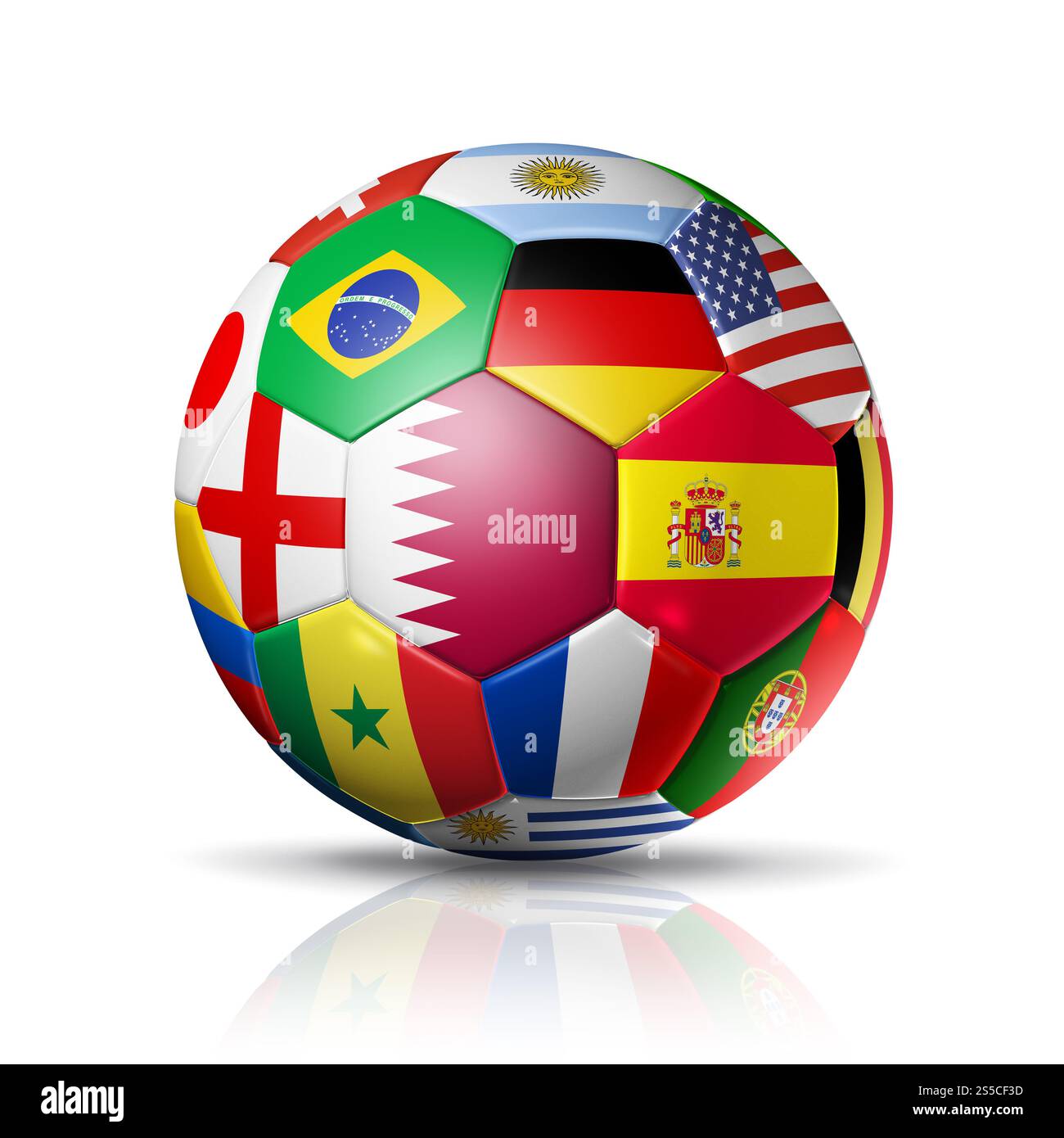 Football soccer ball with team national flags. Qatar 2022. 3D ...