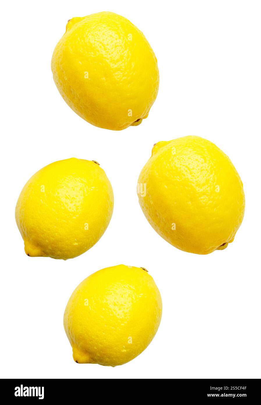 Top view set of four fresh ripe yellow lemon fruits is isolated on ...