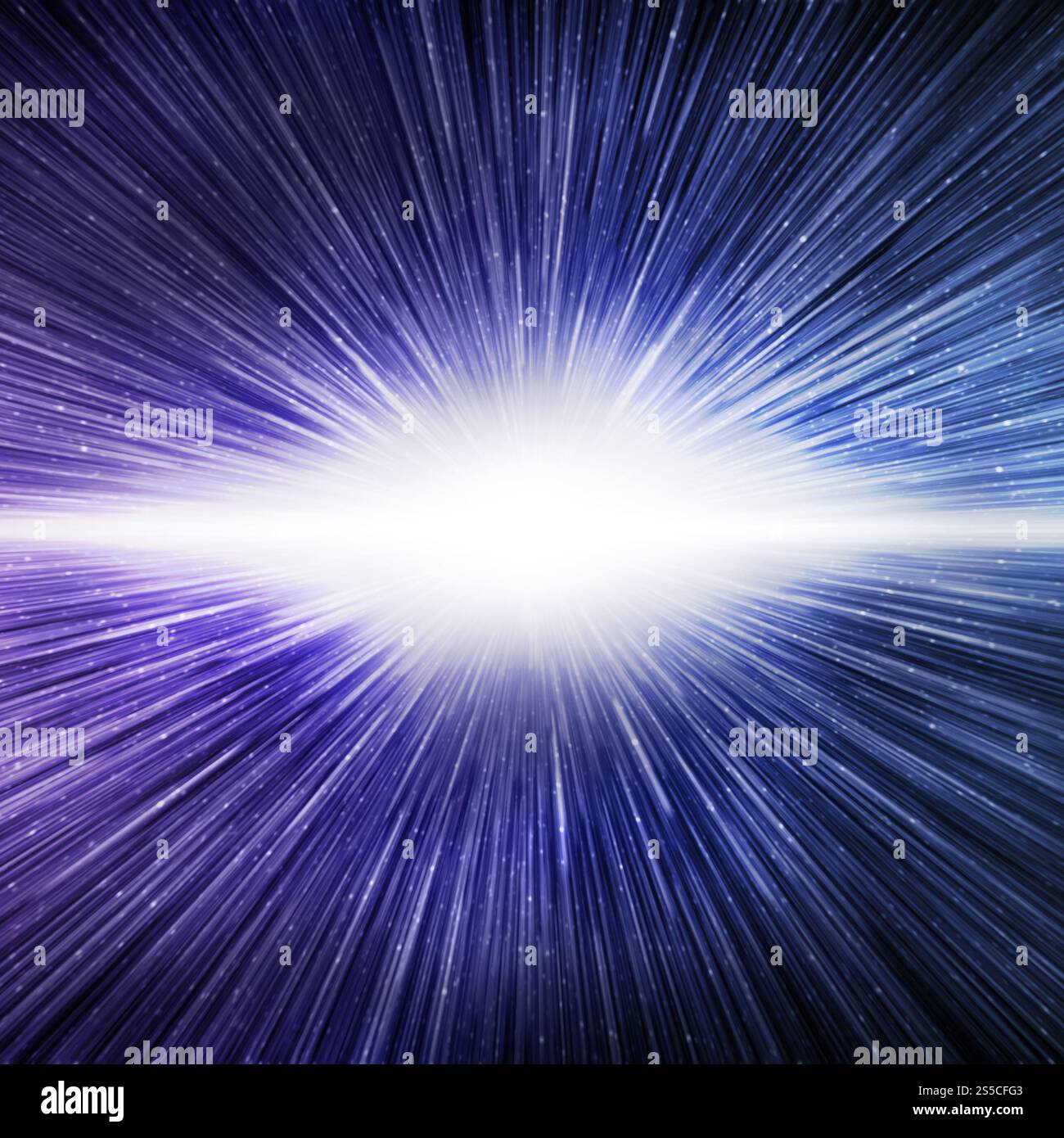 Big bang effect on bright blue galaxy sky, square background. 3d ...
