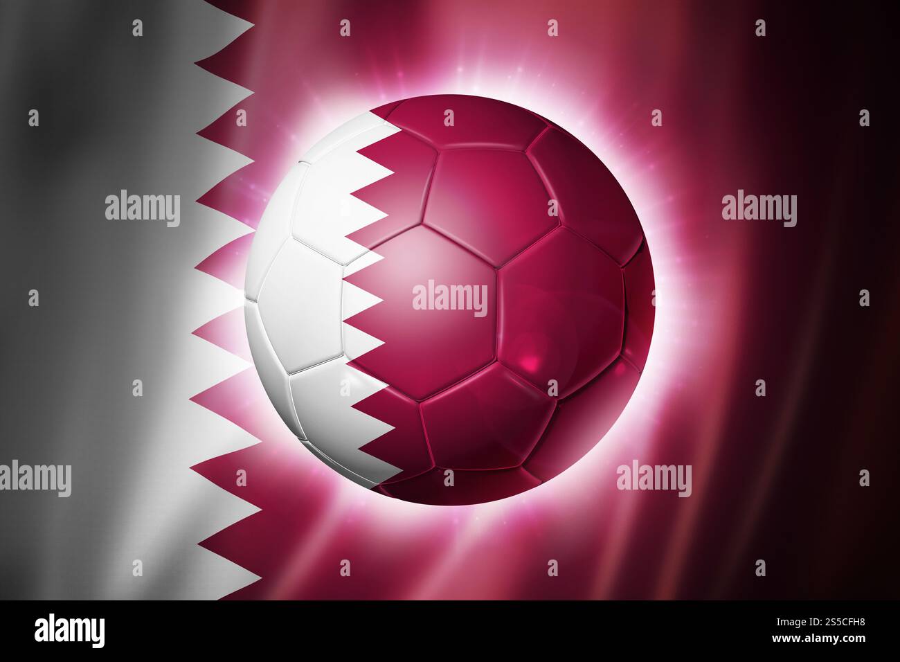 3D soccer ball with Qatar team flag, world football competition 2022 ...