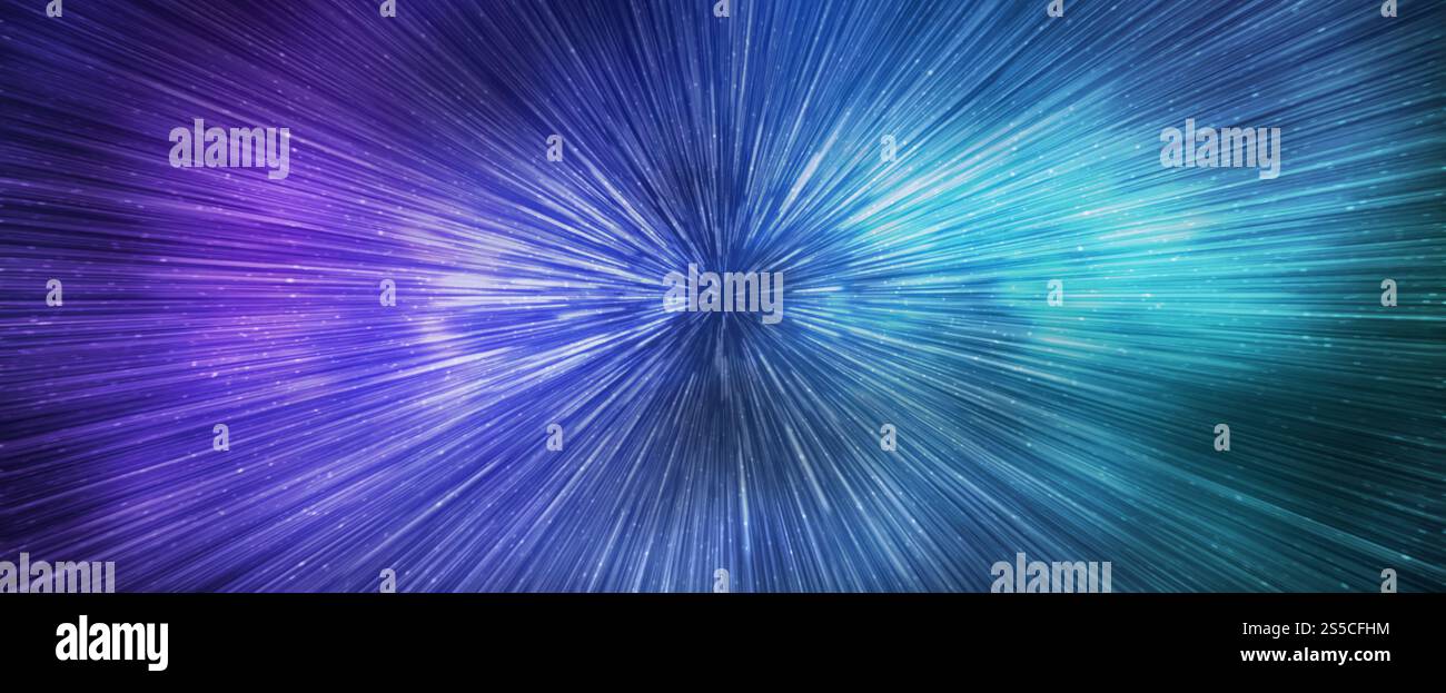 Hyperspace speed effect in night starry sky. Bright blue galaxy ...