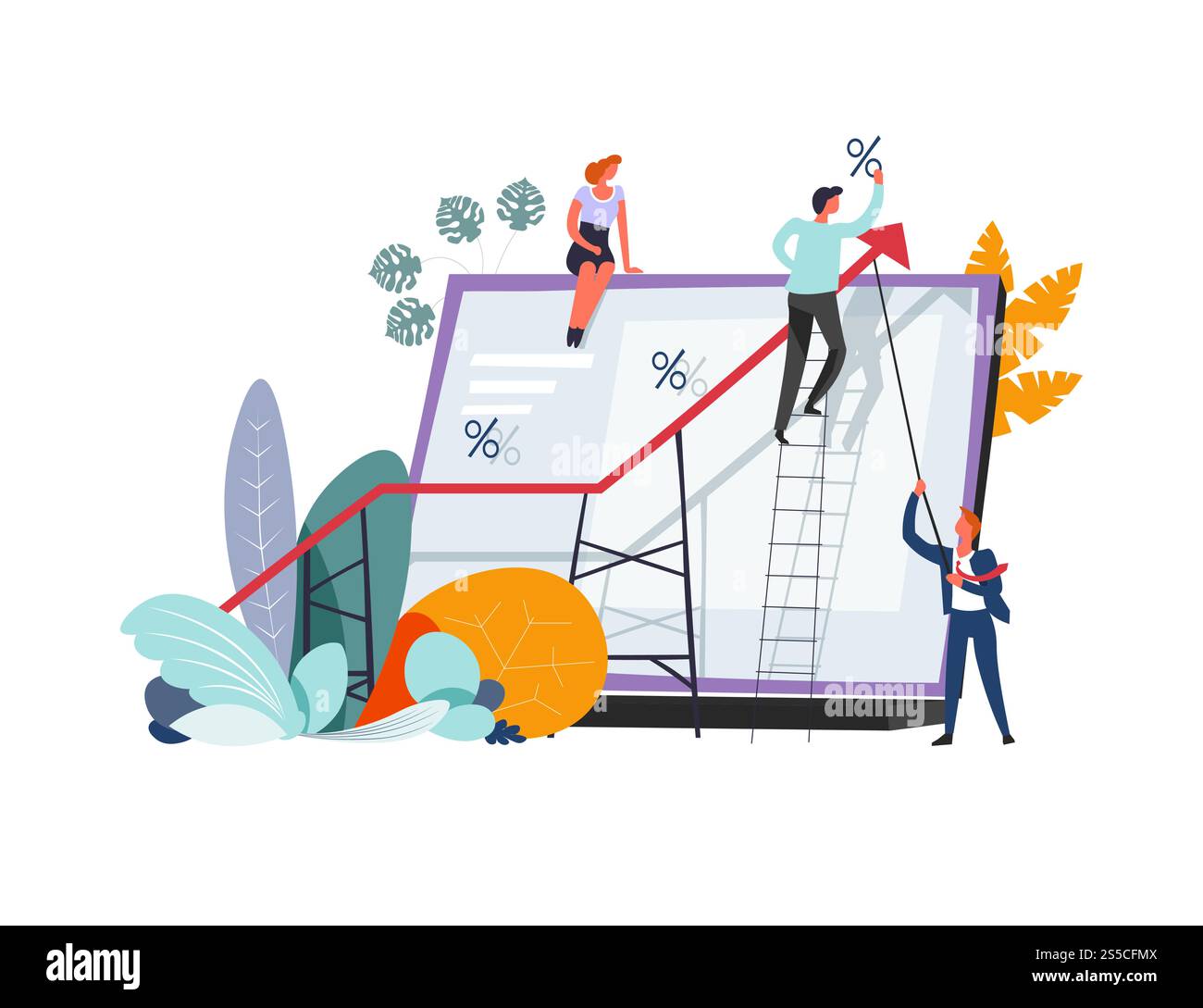 Business meeting and solving problems on charts vector. People raising ...