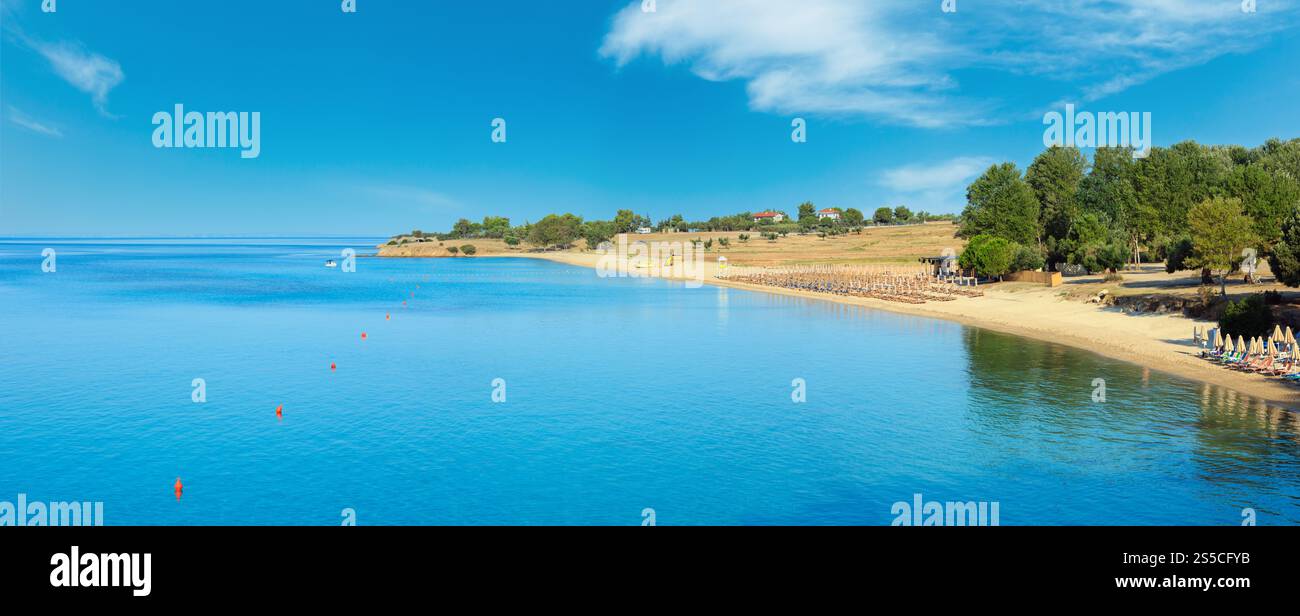 Morning sandy Kastri beach summer top view (Nikiti, Sithonia, Halkidiki ...