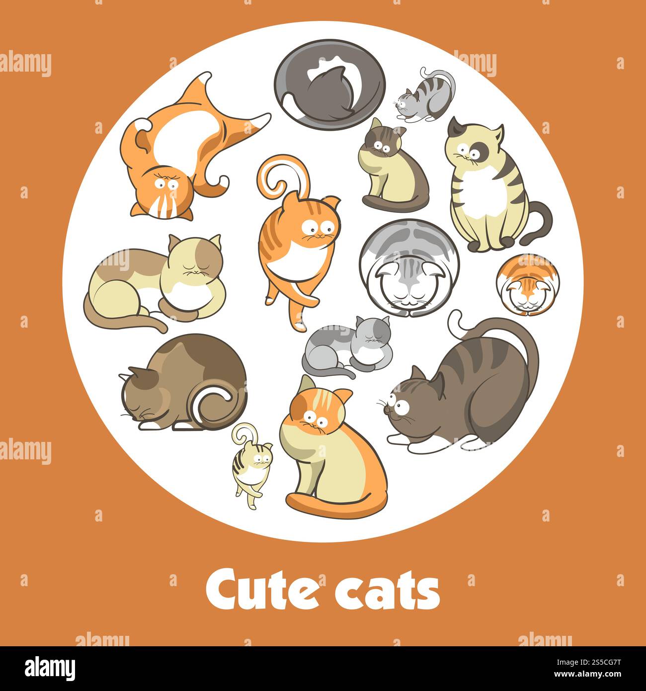 Cartoon cute cats and funny kittens posing and playing vector poster ...