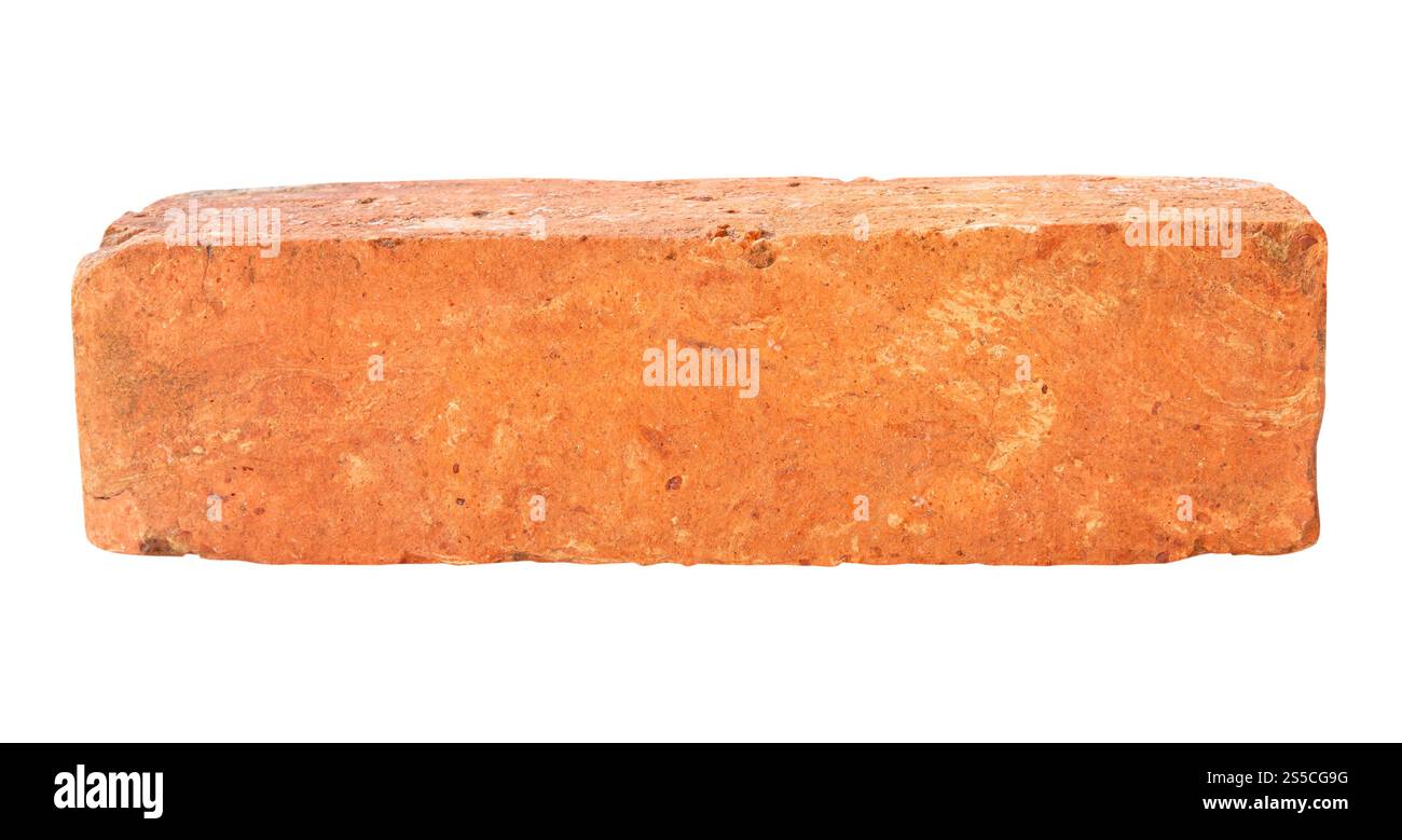 Single old red or orange brick is isolated on white background. with ...