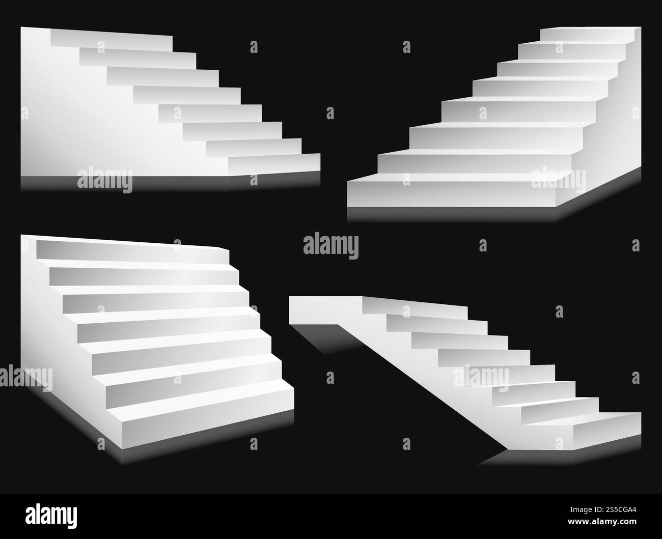Stairs or staircases and podium ladders. Vector 3D isolated white ...